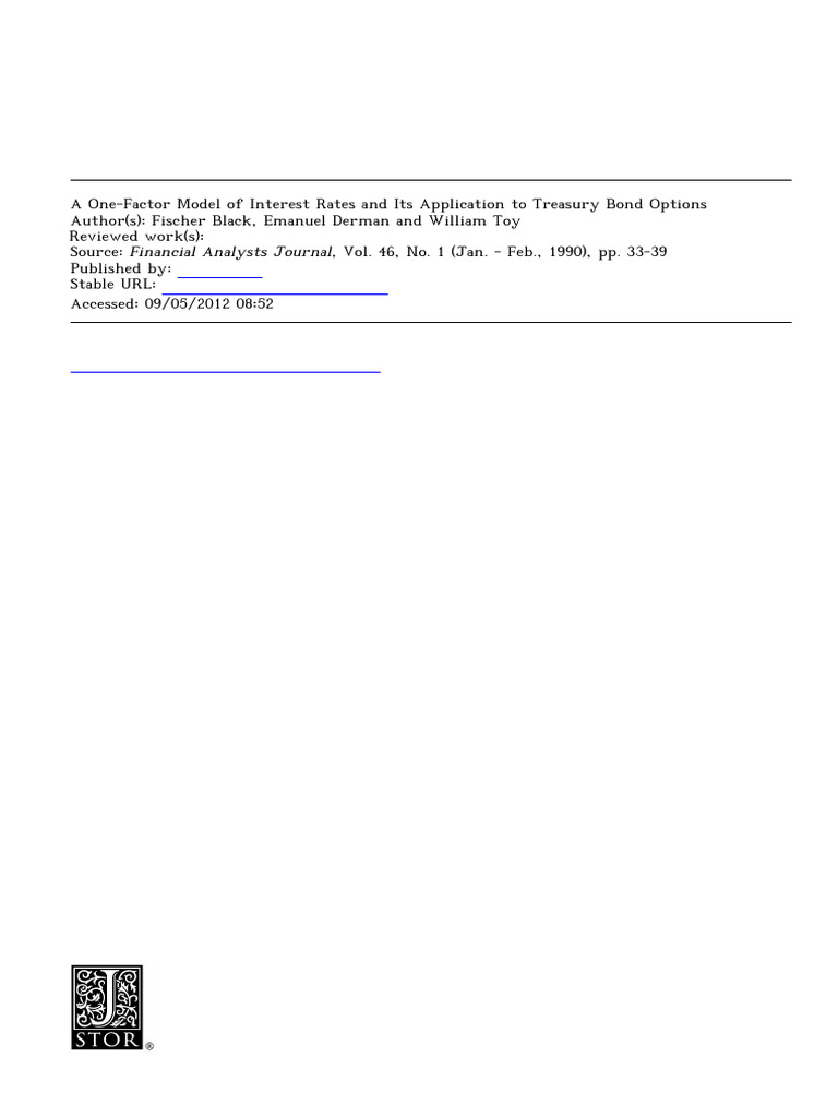 BDT Black - Derman - Toy (1990) - A OneFactor Model of IR | PDF | Bonds ...