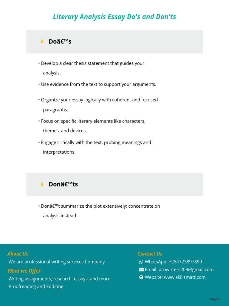 Literary Analysis Essay Dos and Donts | PDF