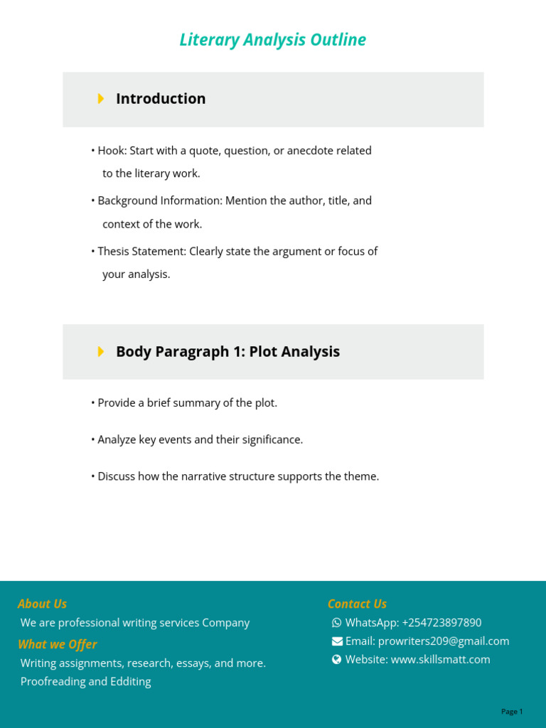 Literary Analysis Outline | PDF | Essays | Plot (Narrative)