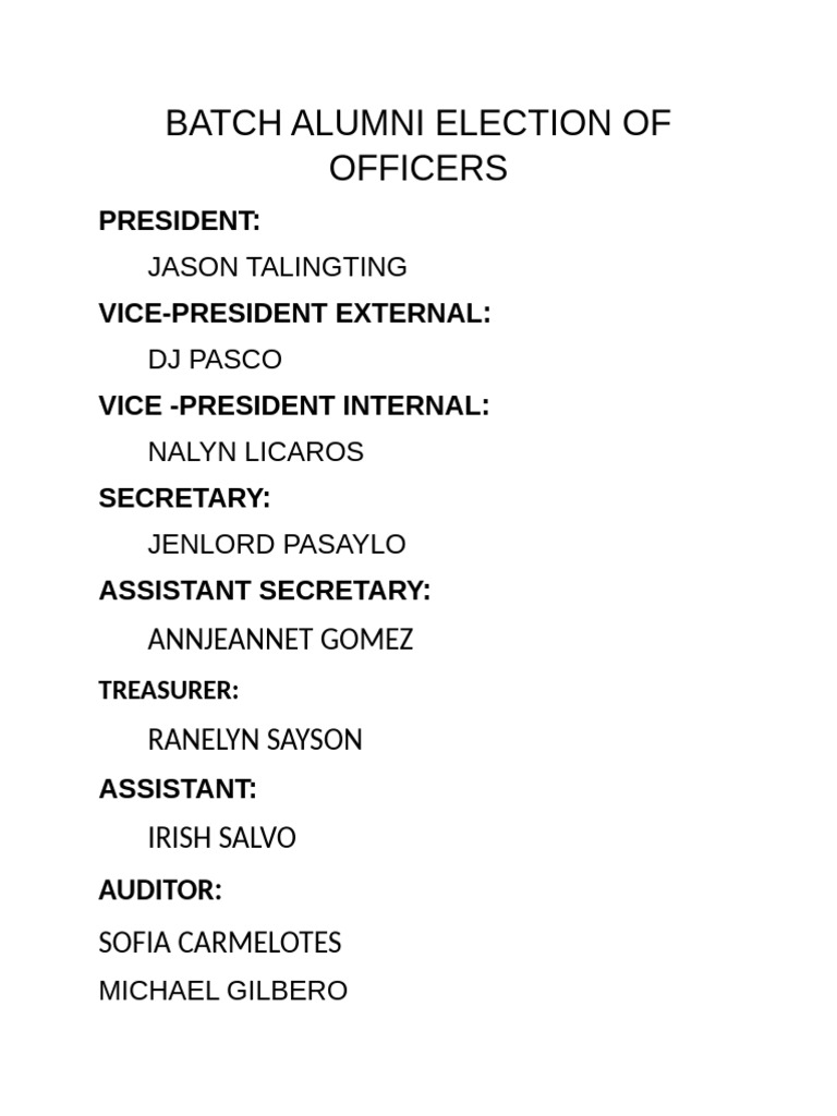 Batch Alumni Election of Officers | PDF
