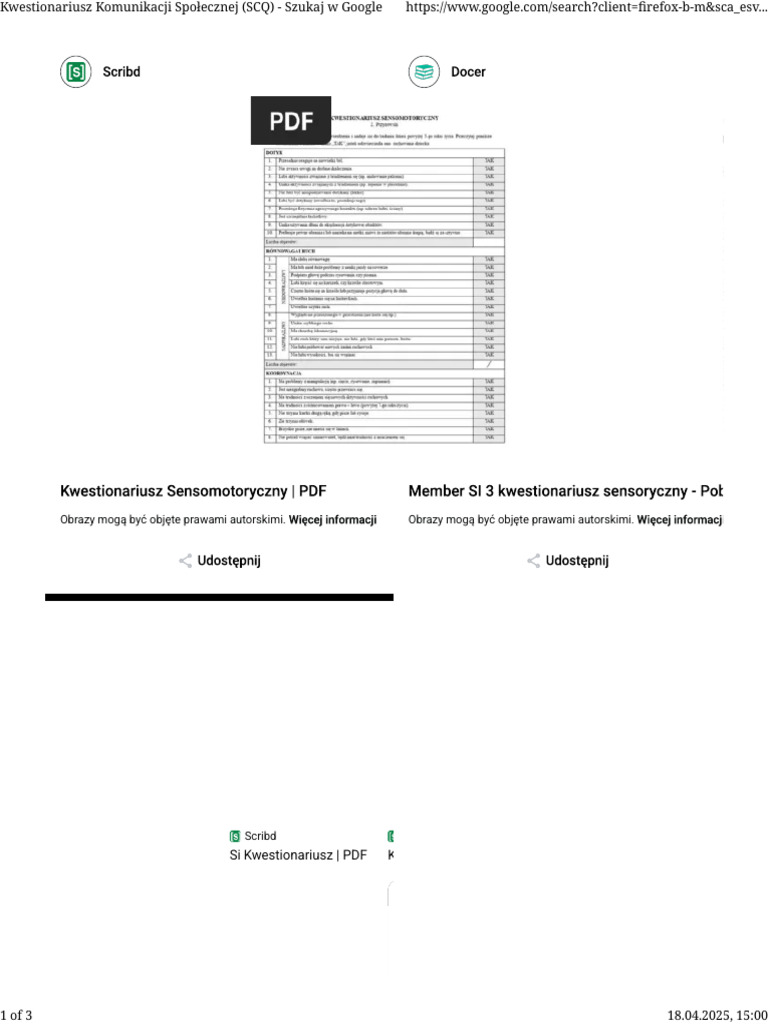 Kwestionariusz Komunikacji Społecznej (SCQ) - Szukaj W Google | PDF