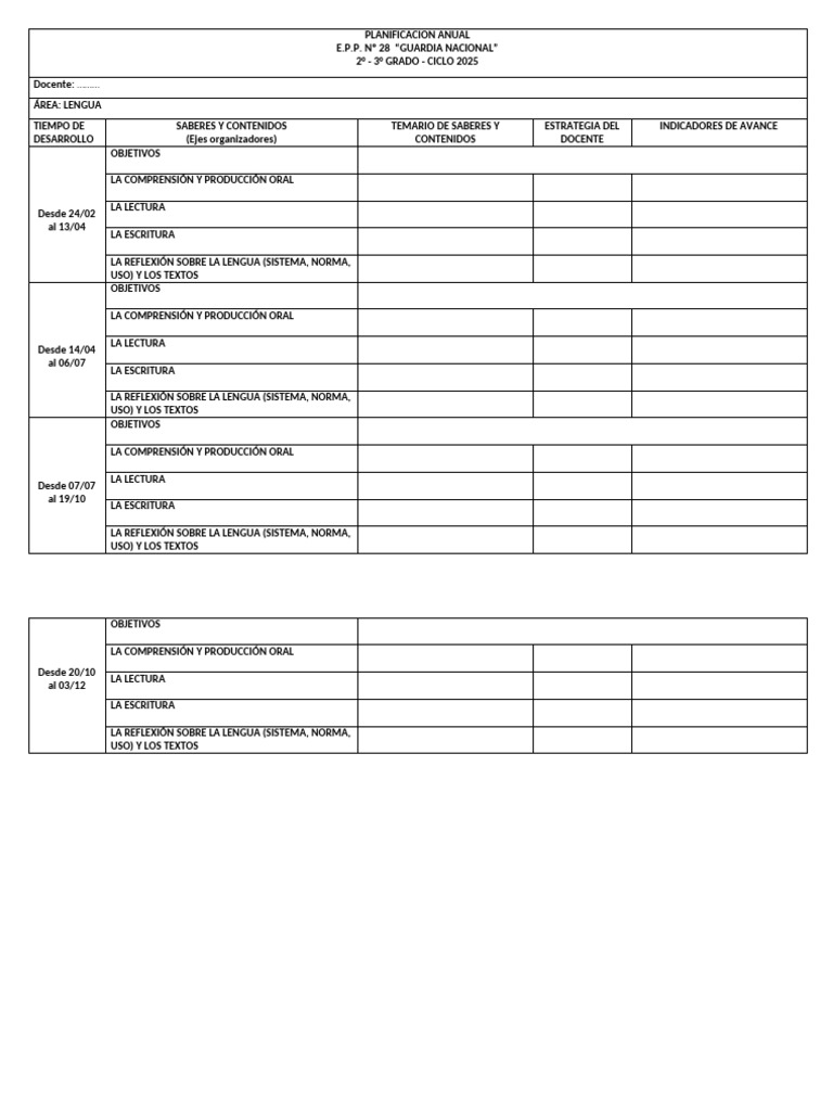 Planificación Anual Lengua 2° y 3° | PDF