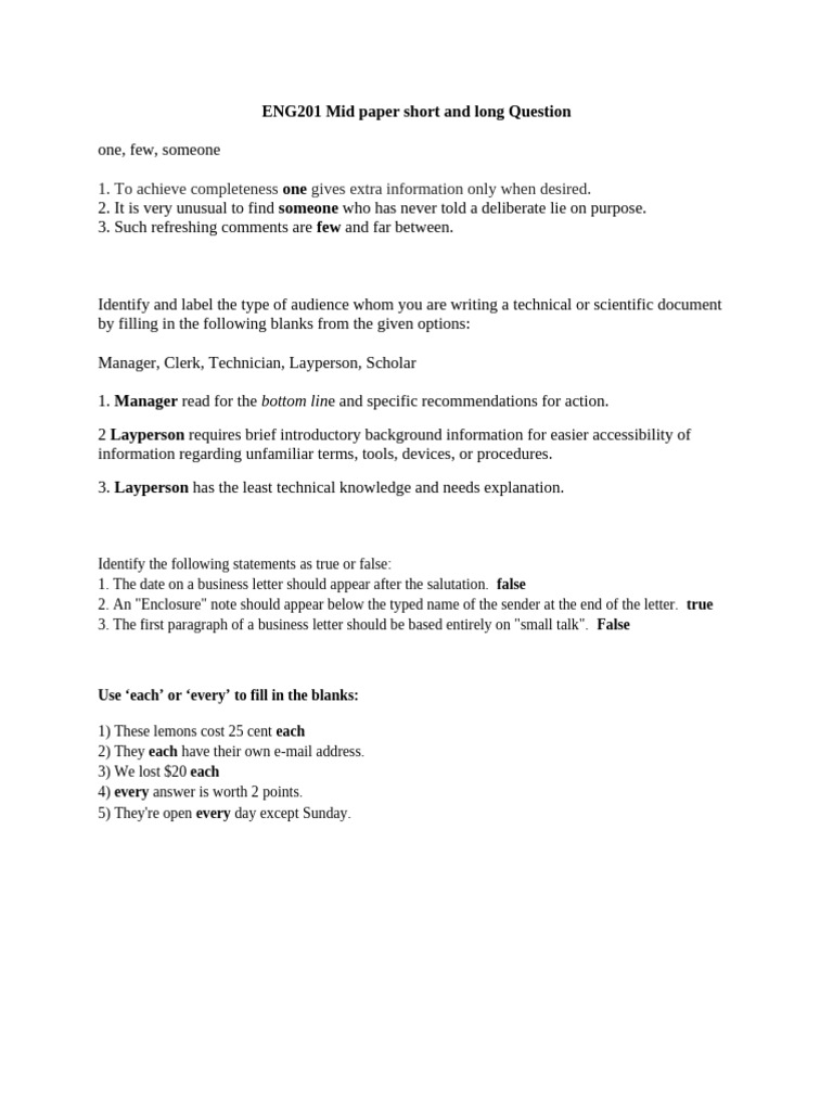 ENG201 Mid Paper | PDF