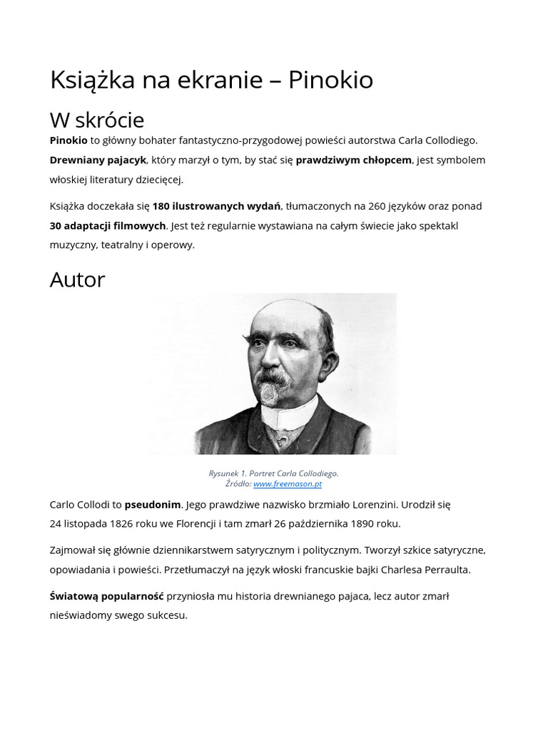 Pinokio - Ekranizacje I Adaptacje | PDF