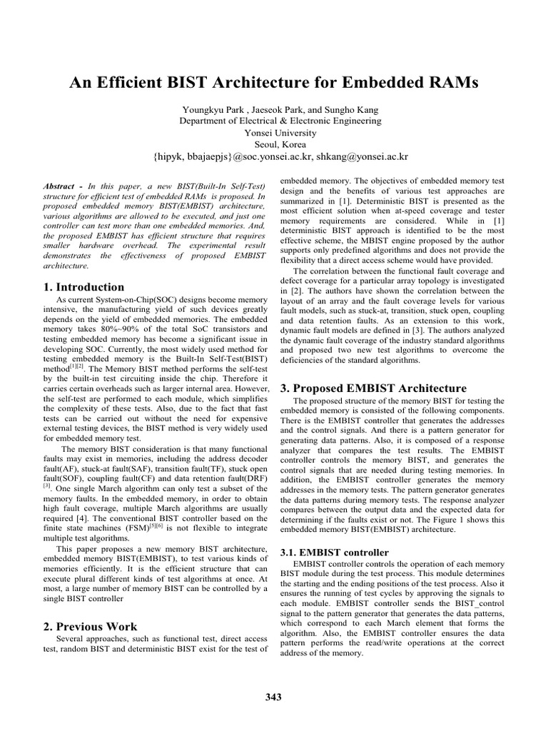 An Efficient BIST Architecture for Embedded RAMs | PDF | System On A Chip | Computer Engineering