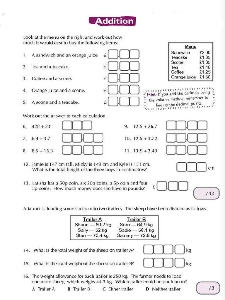 Addition and Subtraction Simple Questions | PDF