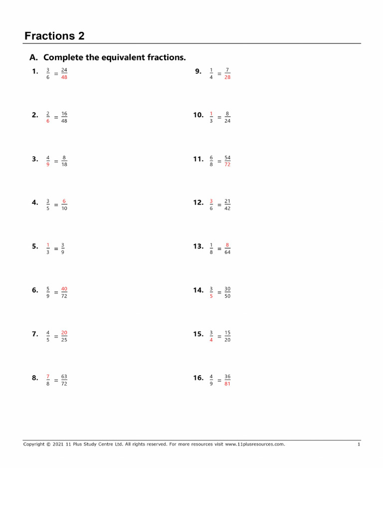11 Plus Study Centre Fractions Answers | PDF