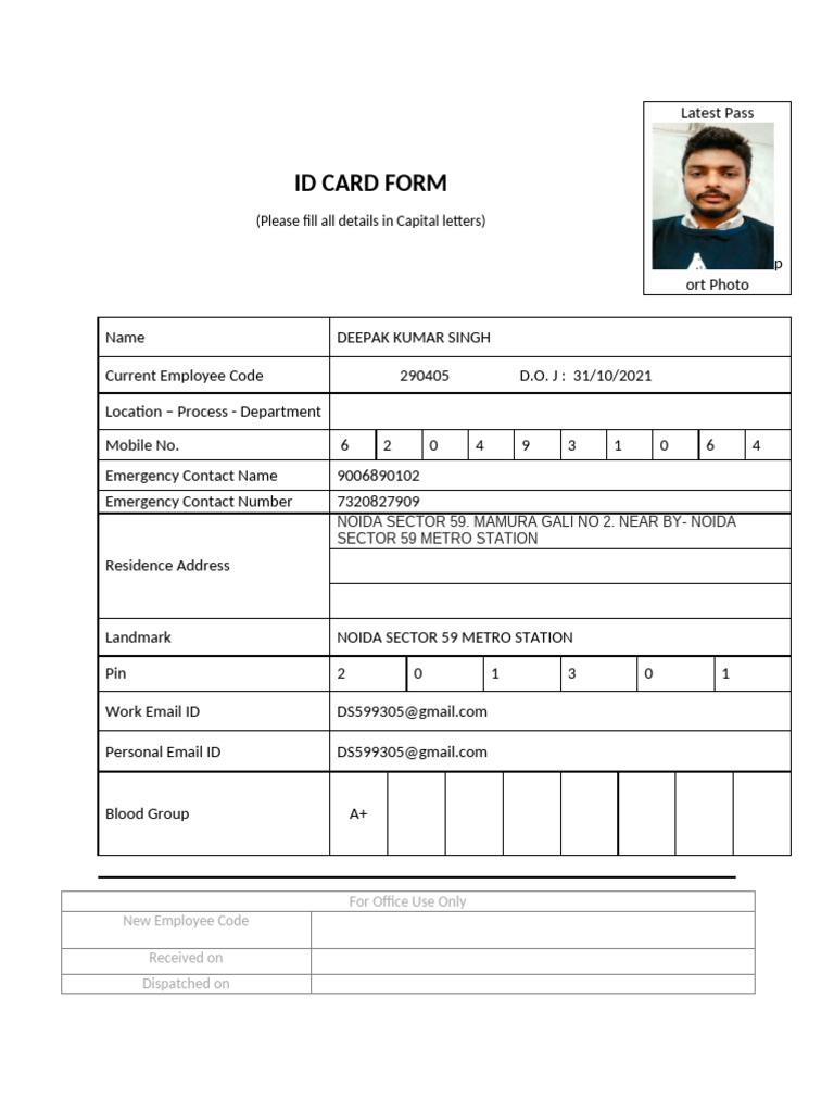 Id Card Deepak Singh | PDF