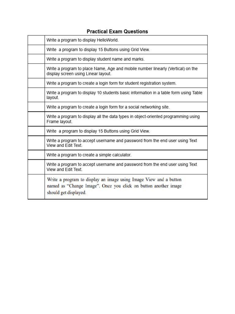 Practical Exam Questions | PDF