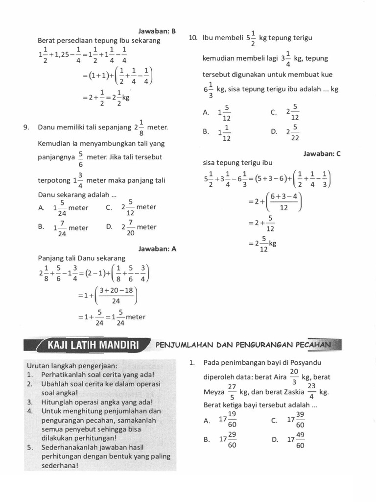BS SD 4-5-6 Bab MTK (4.penjumlahan Dan Pengurangan Pecahan) (1) - 4-5 | PDF
