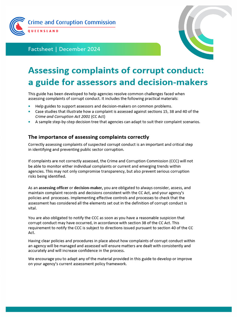 Factsheet_Assessing-complaints-corrupt-conduct-guide_Dec-2024 | PDF ...