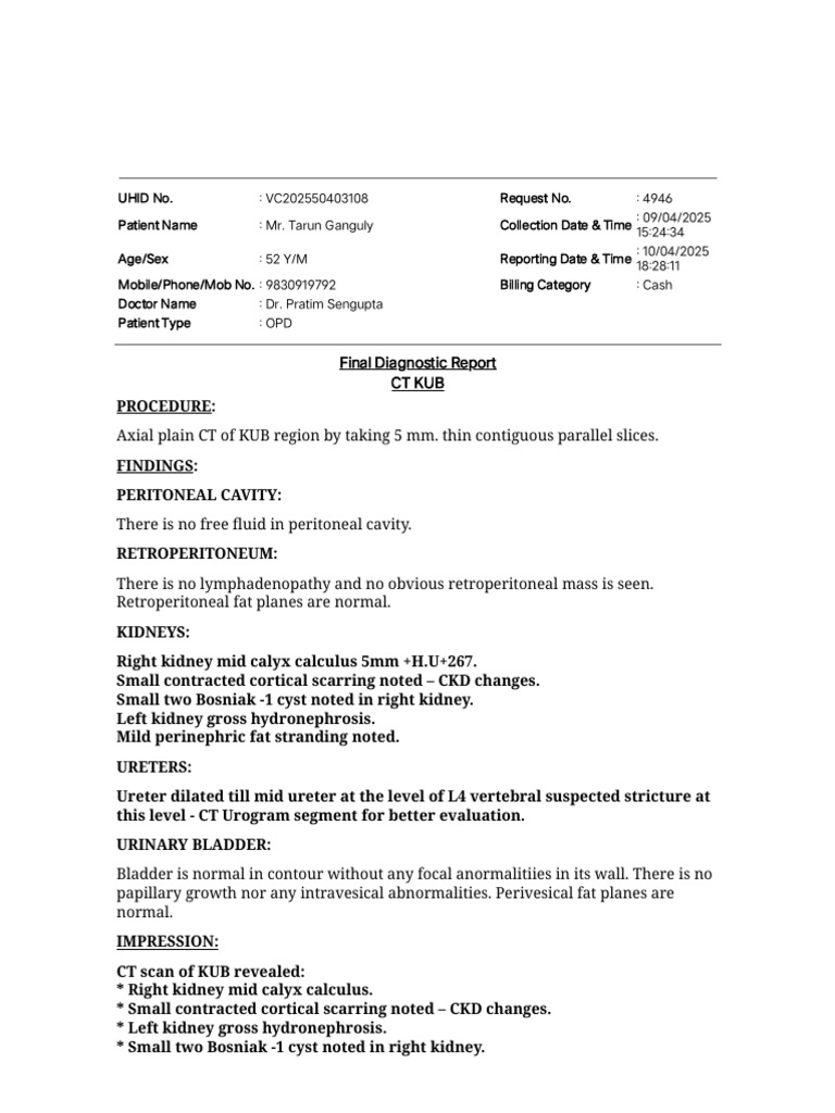 Mild Perivesical Fat Stranding Report | PDF | Kidney | Ct Scan