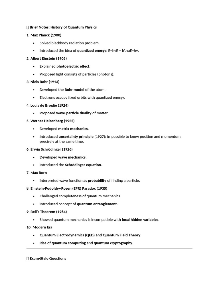 Brief Notes On History of Quantum Physics | PDF | Quantum Mechanics ...