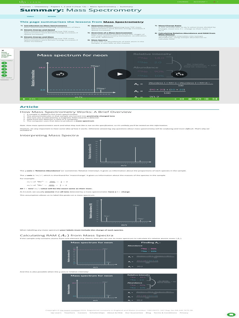 Httpsweb Uplearn Co Uklearnchemistry-Ocr-2mass-Spectrometrysummary ...