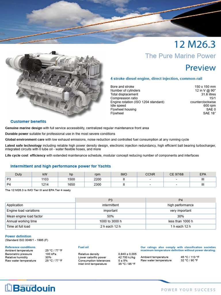 12 M26.3 Yacht Product Sheet | PDF | Diesel Engine | Engines