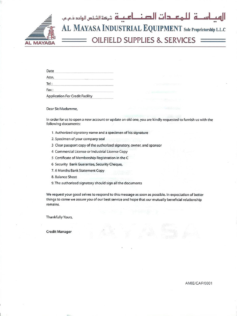 Al Mayasa-Credit Application | PDF