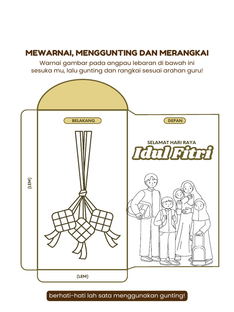 Coklat Ilustrasi Mewarnai Menggunting dan Merangkai Angpau Lebaran ...