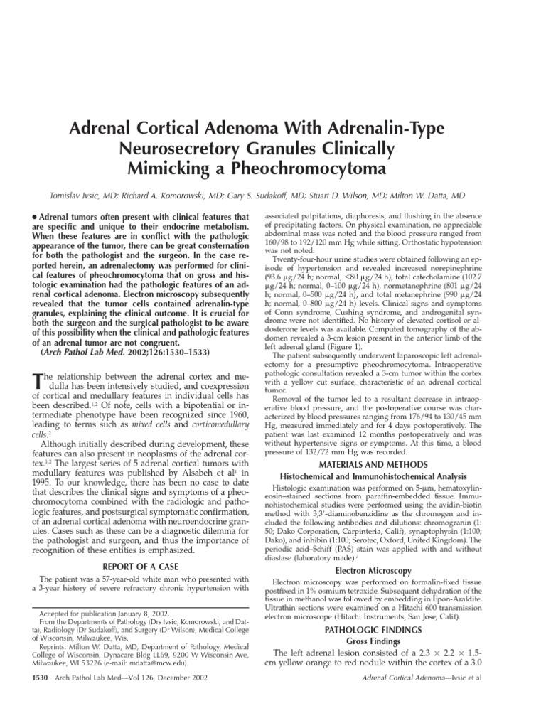 Adrenal Cortical Adenoma With Adrenalin-Type Neurosecretory Granules ...