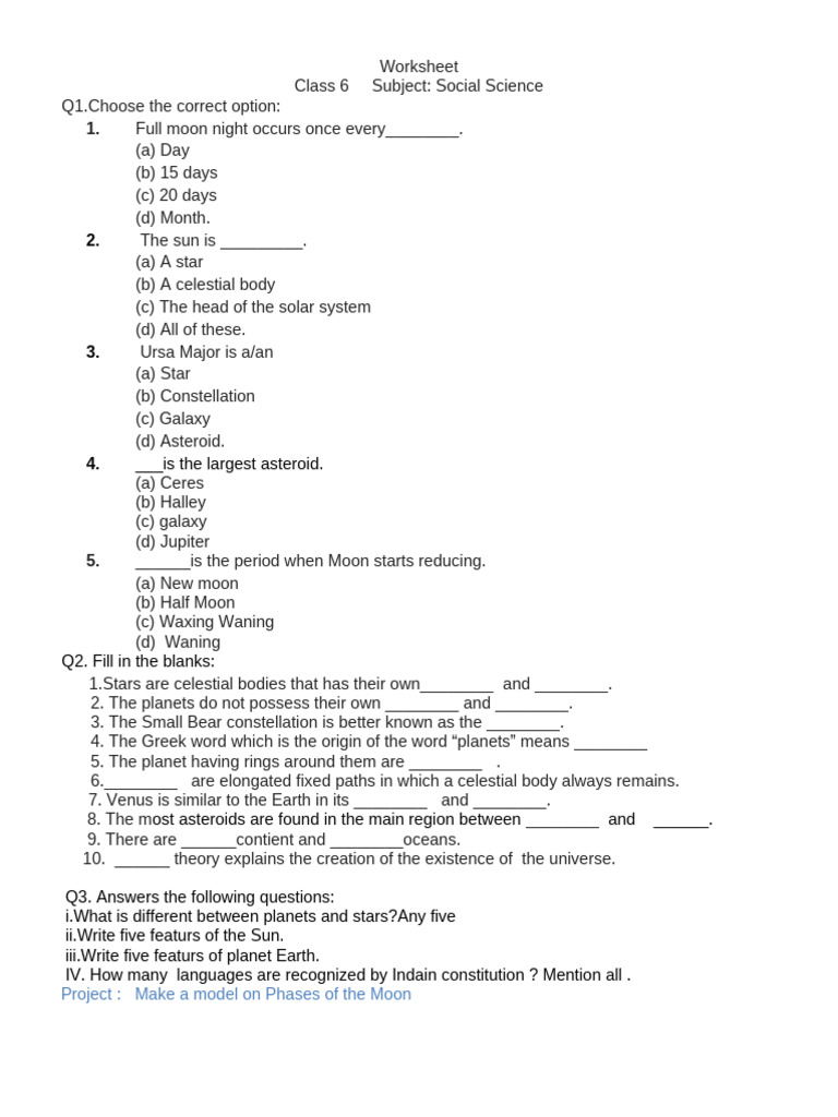 Class 6 Worksheet(1) | PDF
