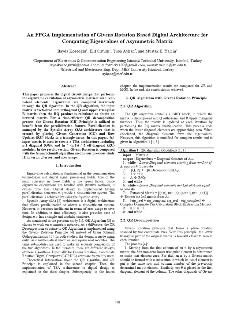 Digital Architecture For Computing Eigenvalues of Asymmetric Matrix | PDF | Matrix (Mathematics ...