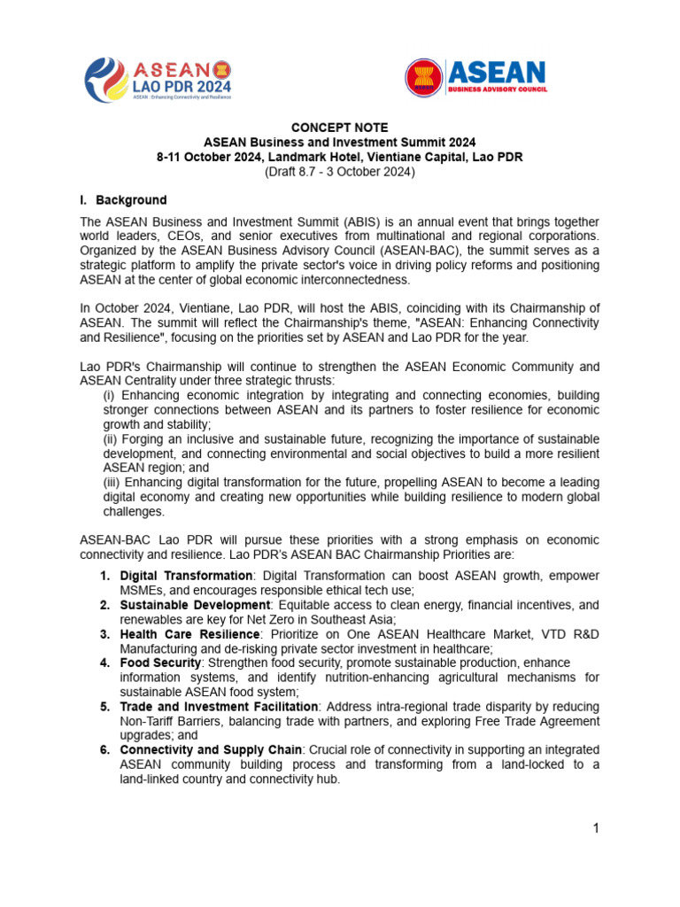 ABIS 2024 Concept - Draft Ver. 8.7 ASEAN BAC - 3 Oct-BMl2r36G | PDF | World Economic Forum ...