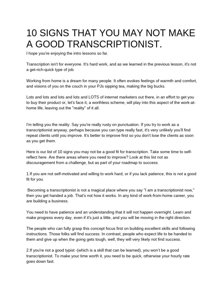 Signs You May Struggle as a Transcriptionist | PDF | Human ...