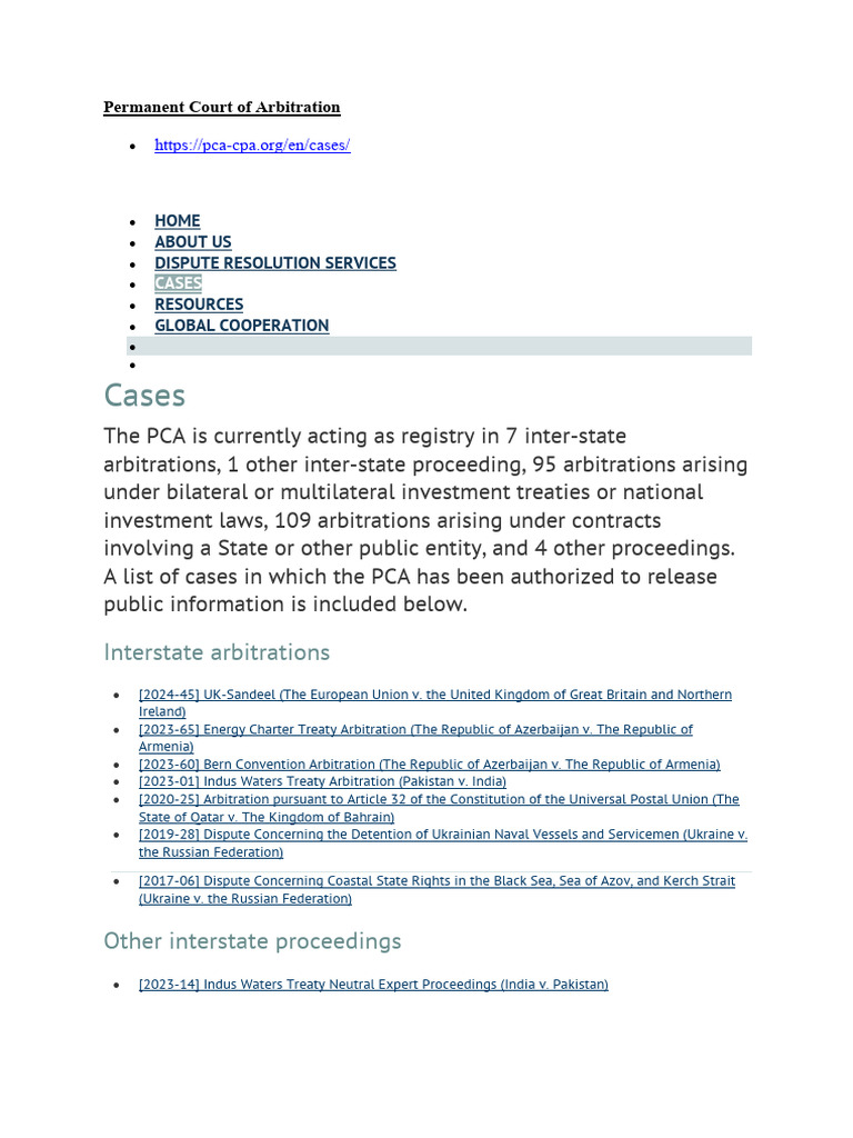 PCA Arbitration Cases Overview | PDF | Arbitration