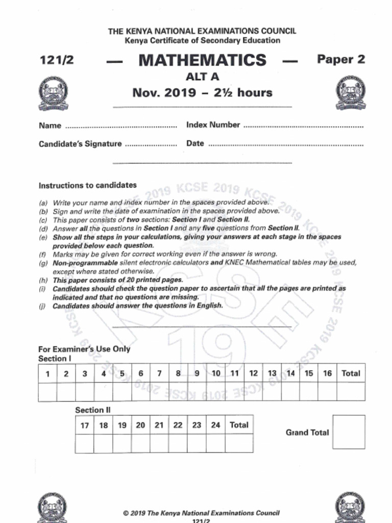 2019 KCSE Maths Paper 2 | PDF