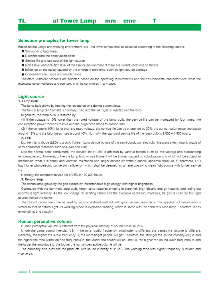 Tower Lamp Selection and Features Guide | PDF | Light Emitting Diode ...