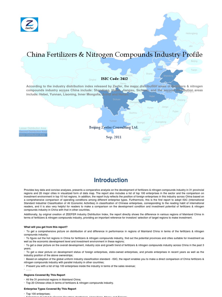 China Fertilizers Nitrogen Compounds Industry Profile Isic2412 | PDF ...