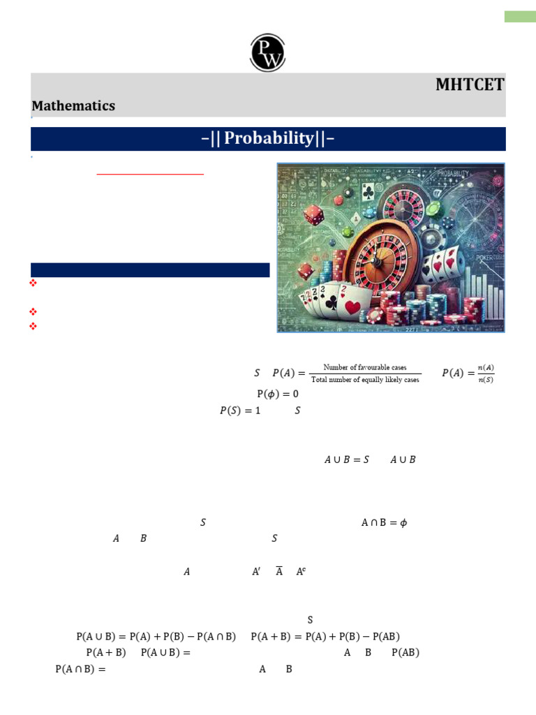 Probability - Short Notes - MHTCET Rankers 2025 | PDF | Probability ...