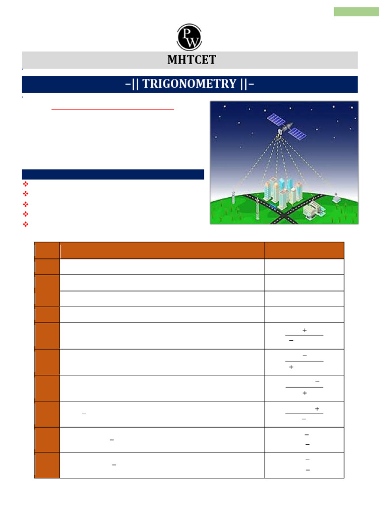 TRIGONOMETRY - Short Notes - MHTCET Rankers 2025 | PDF | Trigonometry ...