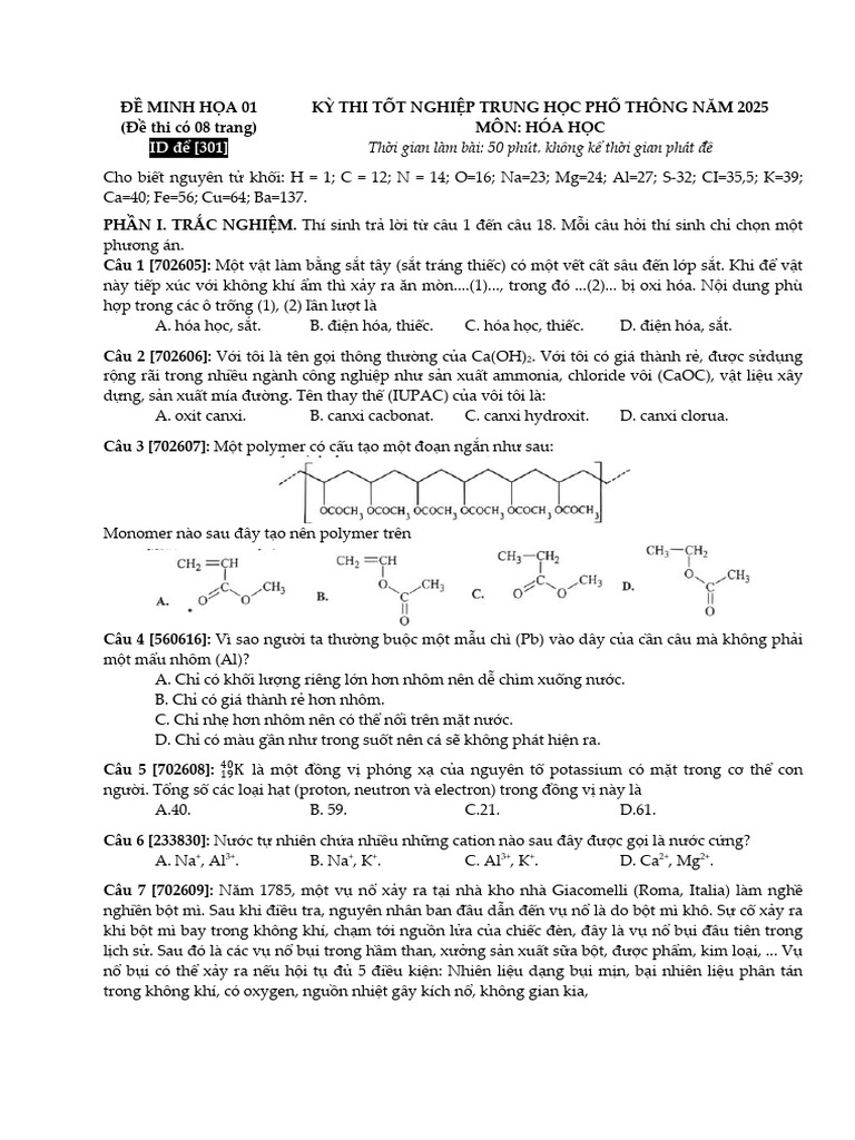 10 Đề Minh Họa Tn Thpt Qg 2025 | PDF