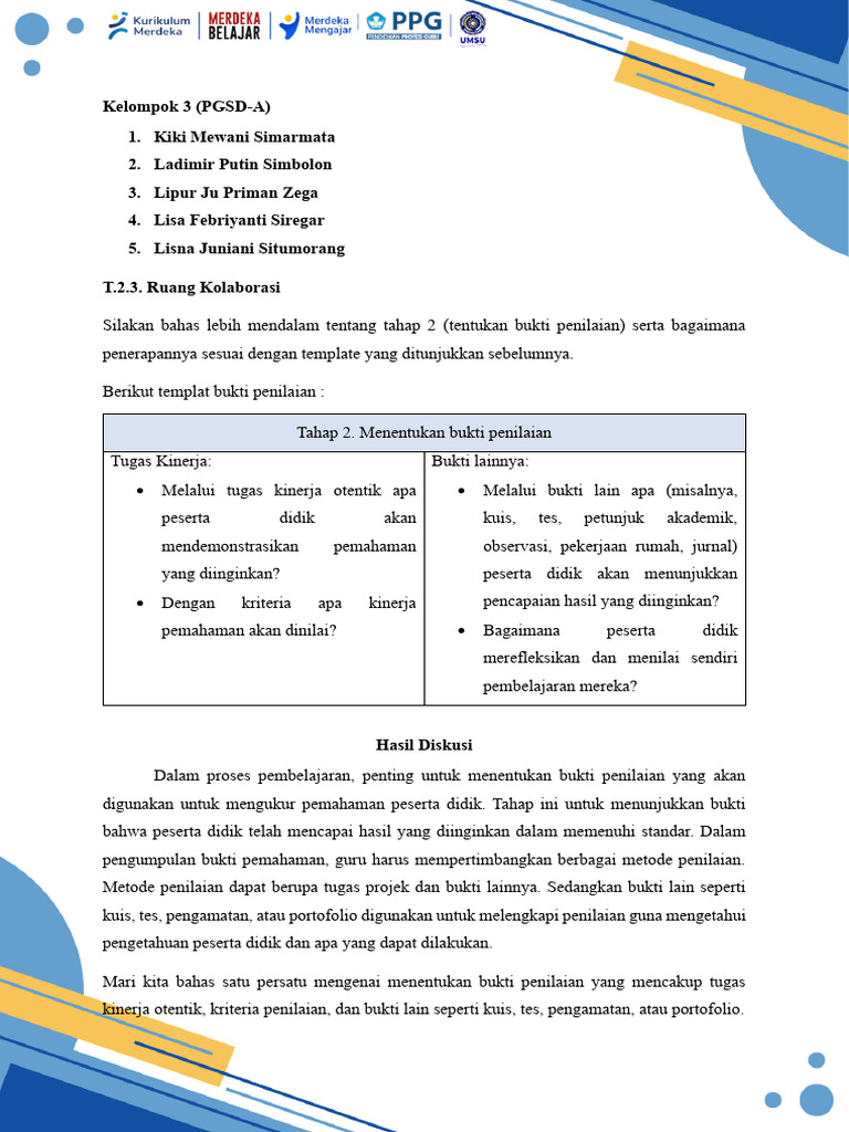 T.2.3. Ruang Kolaborasi - Kelompok 3 PGSD A | PDF