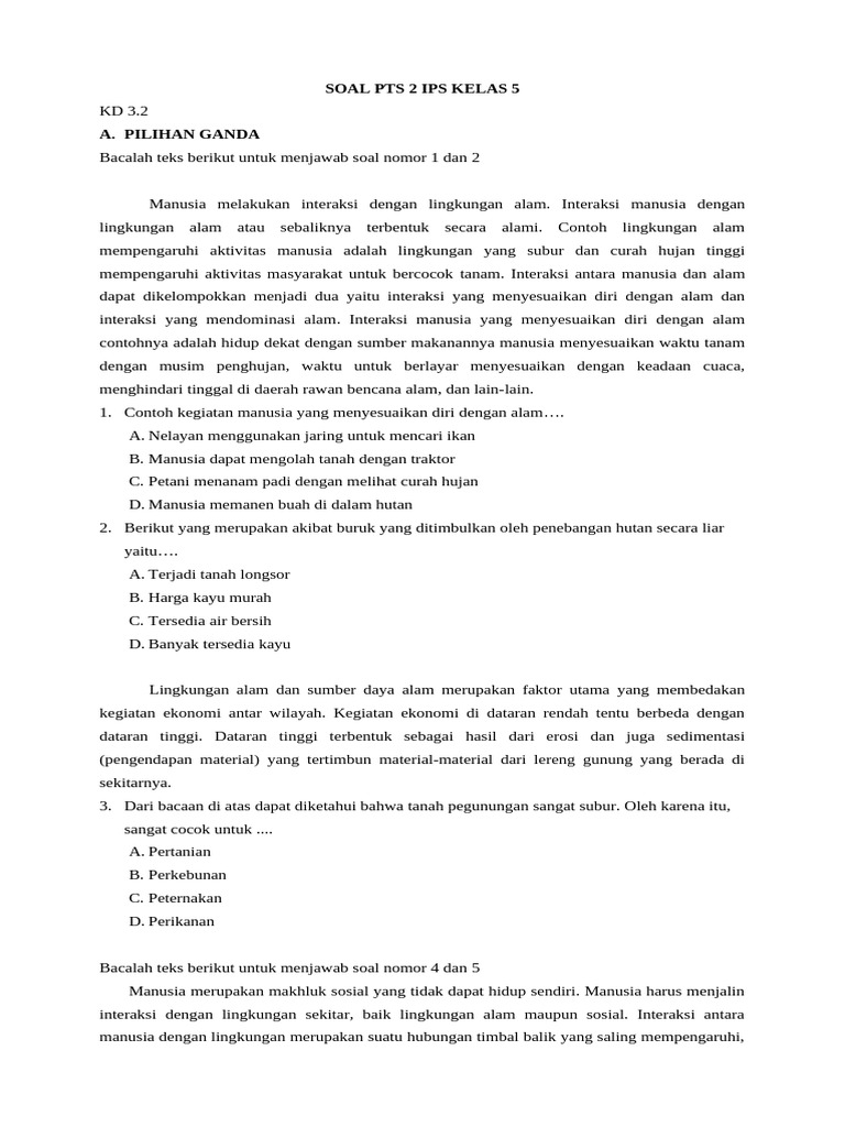 Soal Ips Kelas 5 | PDF