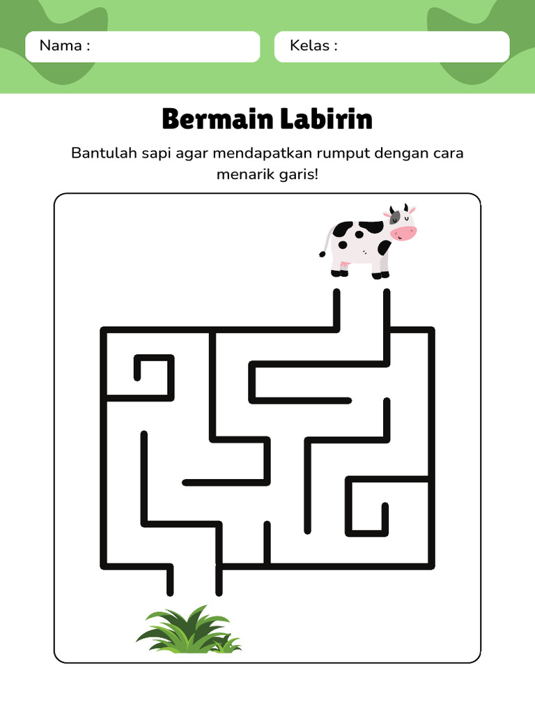 Menarik Garis Labirin Lembar Kerja Hijau Sederhana Ilustratif | PDF
