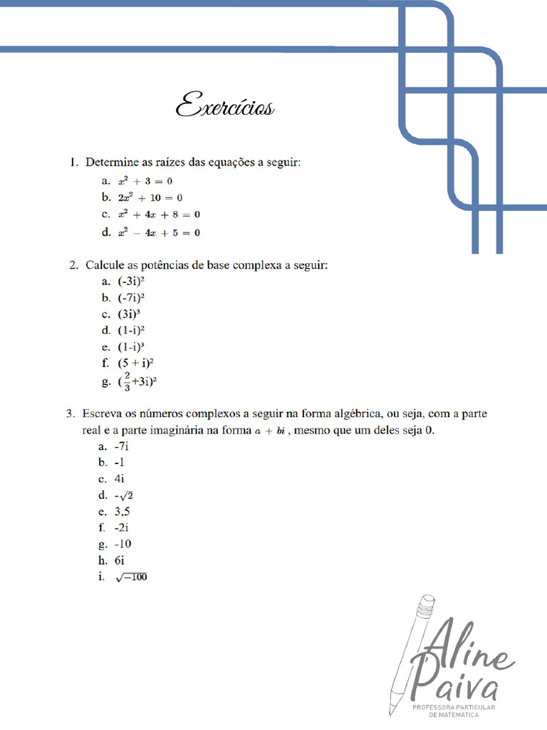 Exercícios 1 Números Complexos | PDF