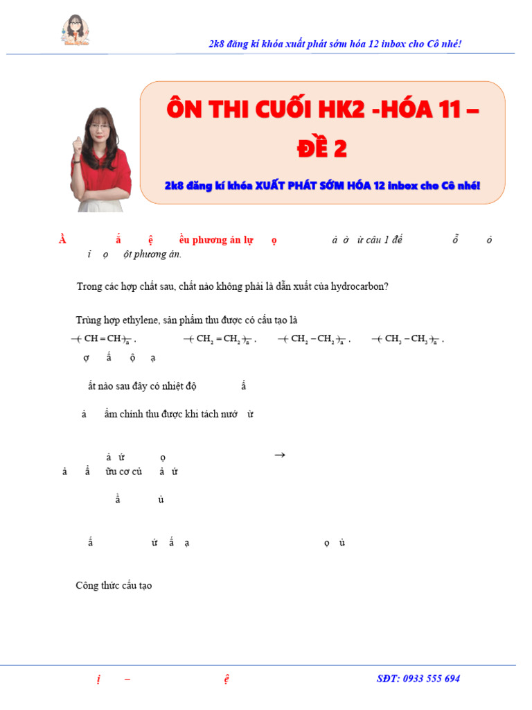 ĐỀ ÔN THI CUỐI HK2 - HÓA 11 - ĐỀ 2 -CÔ THÂN THỊ LIÊN | PDF