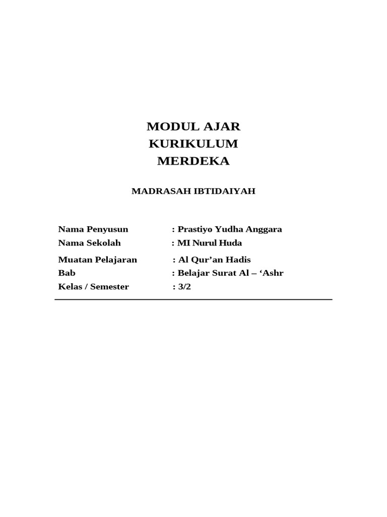 Modul Ajar Qurdis Kelas 3 MI | PDF