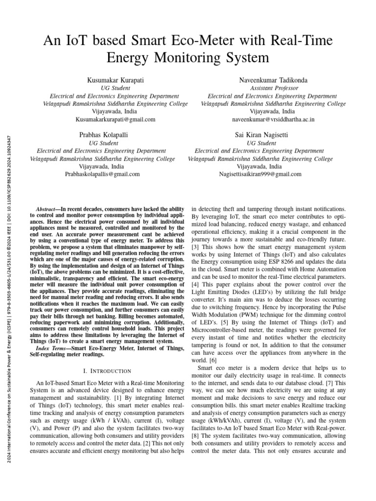 IoT-Based Smart Eco-Meter System | PDF | Internet Of Things | Energy ...