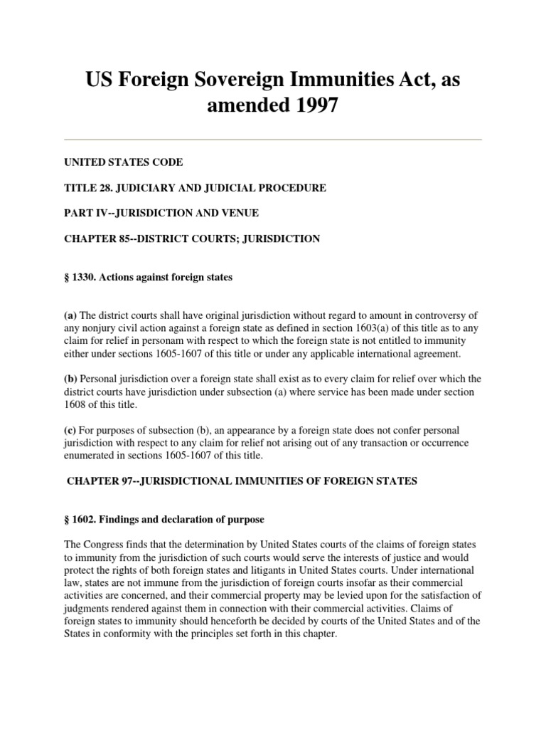 Foreign Sovereign Immunities Act | PDF | Service Of Process | Sovereign ...