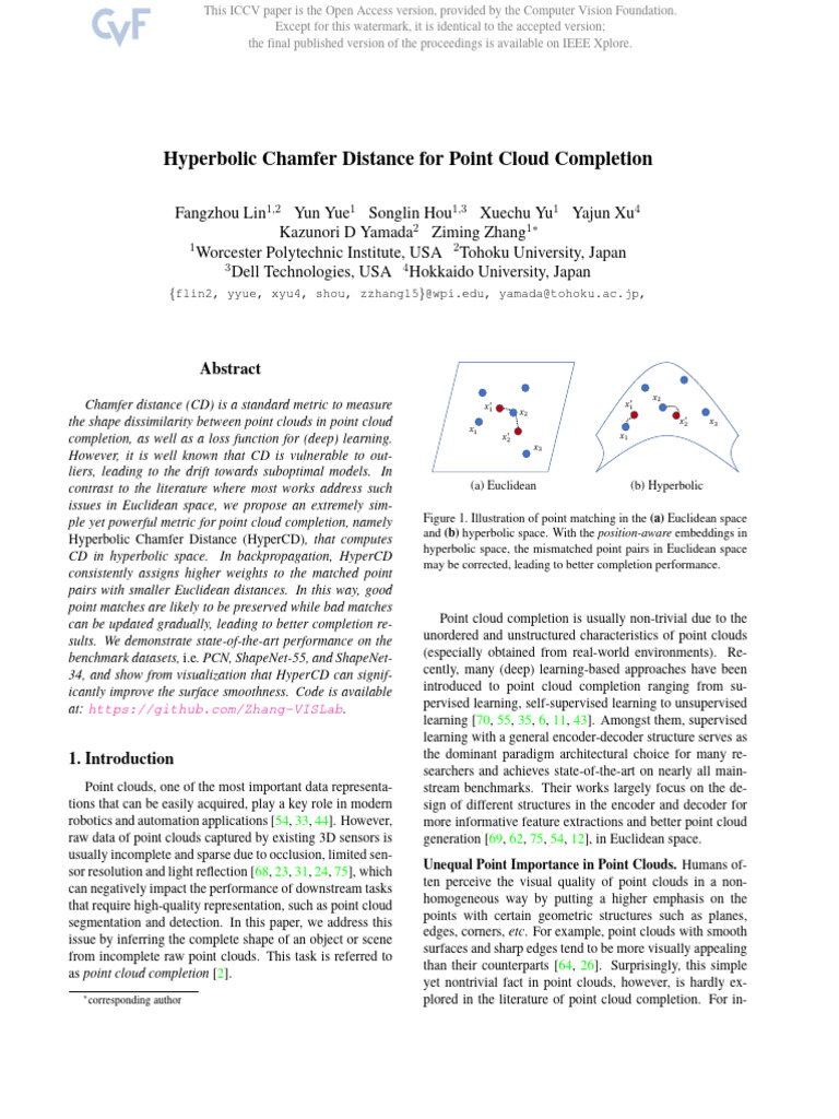 Hyperbolic Chamfer Distance for Point Clouds | PDF | Hyperbolic ...