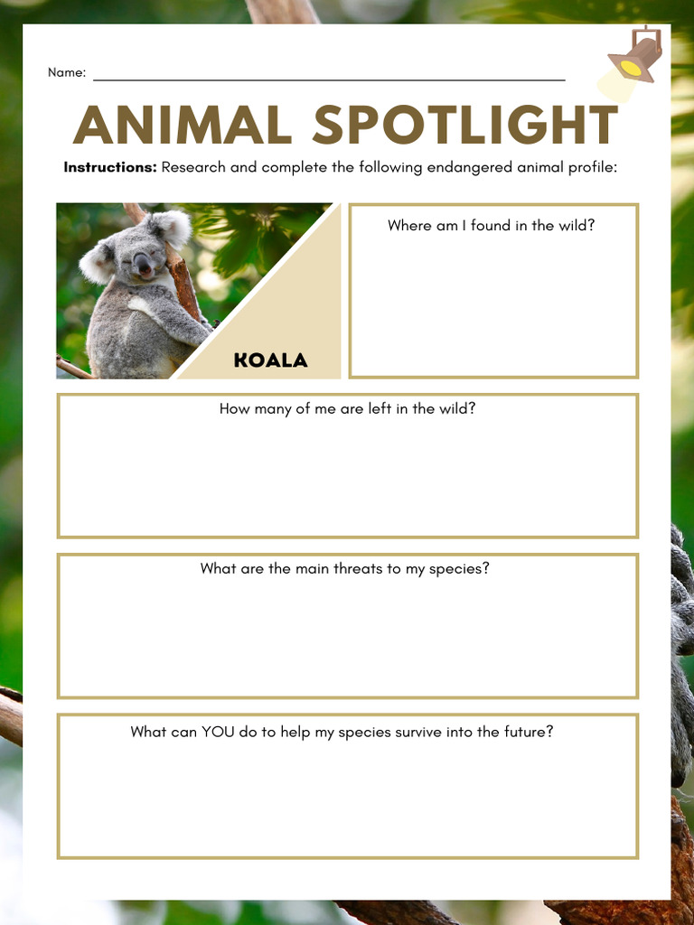 Endangered Animal Profile Worksheet Bundle in Multicoloured Realistic ...