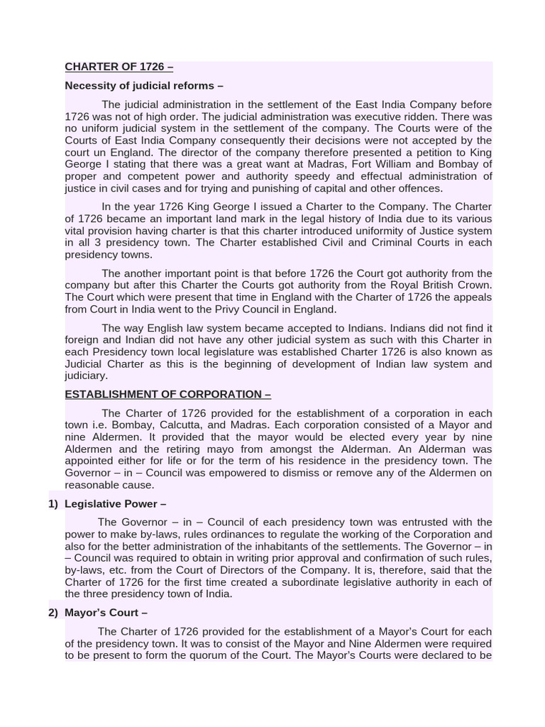 Charter of 1726 | PDF | English Law | Mayor