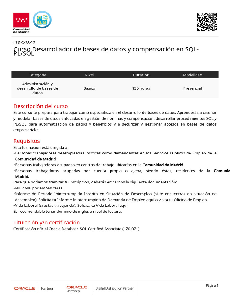 Curso Desarrollador de Bases de Datos y Compensación en SQL-PLSQL | PDF | Bases de datos | SQL