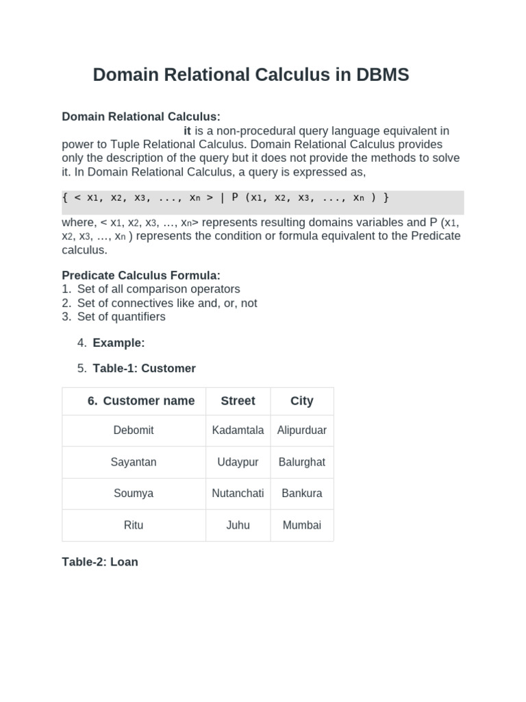 Domain Relational Calculus in DBMS | PDF
