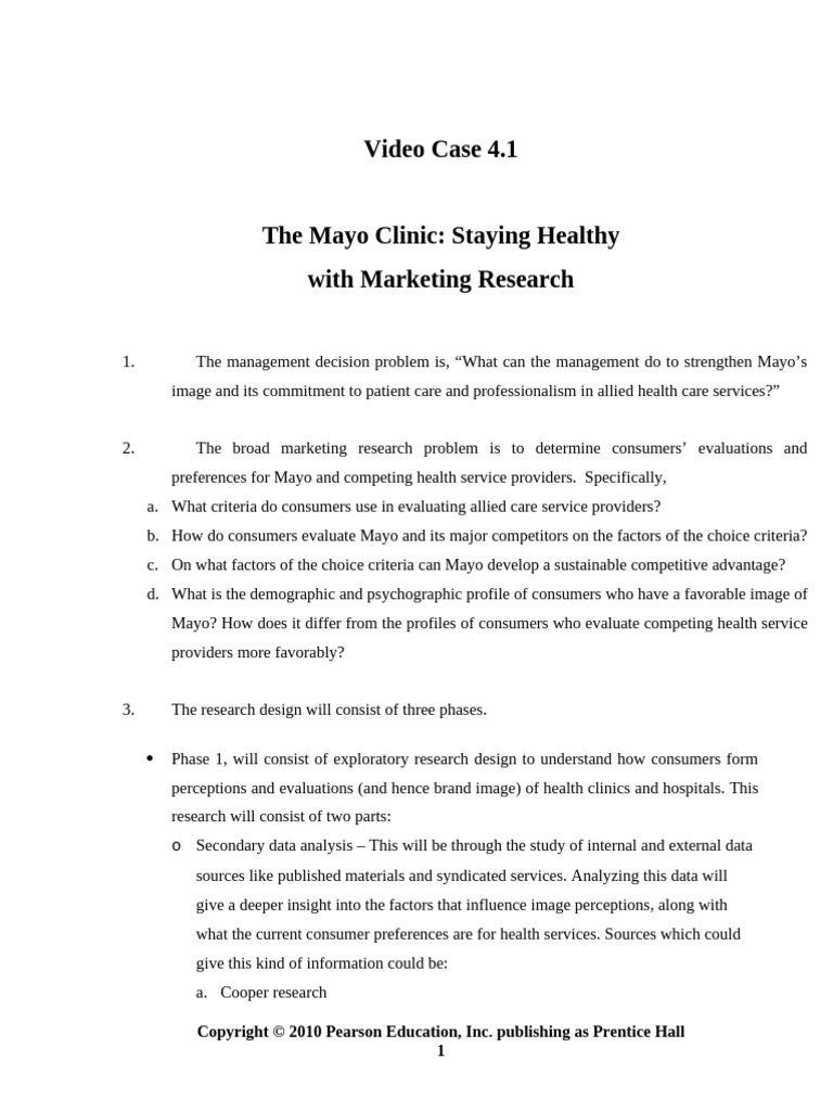 Malhotra MR6e IM Video Case 4.1 Mayo Clinic | PDF | Health Care | Hospital
