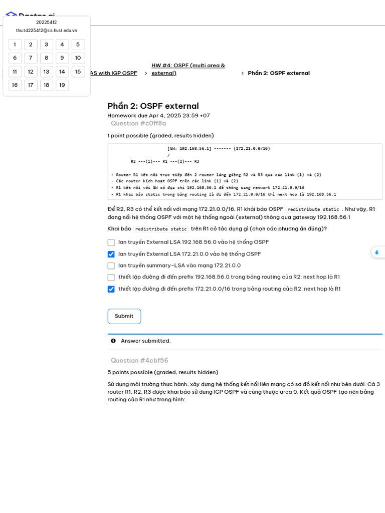 Phần 2 - OSPF External - HW #4 - OSPF (Multi Area & External) - IT4651 Courseware - MOOC Daotao ...