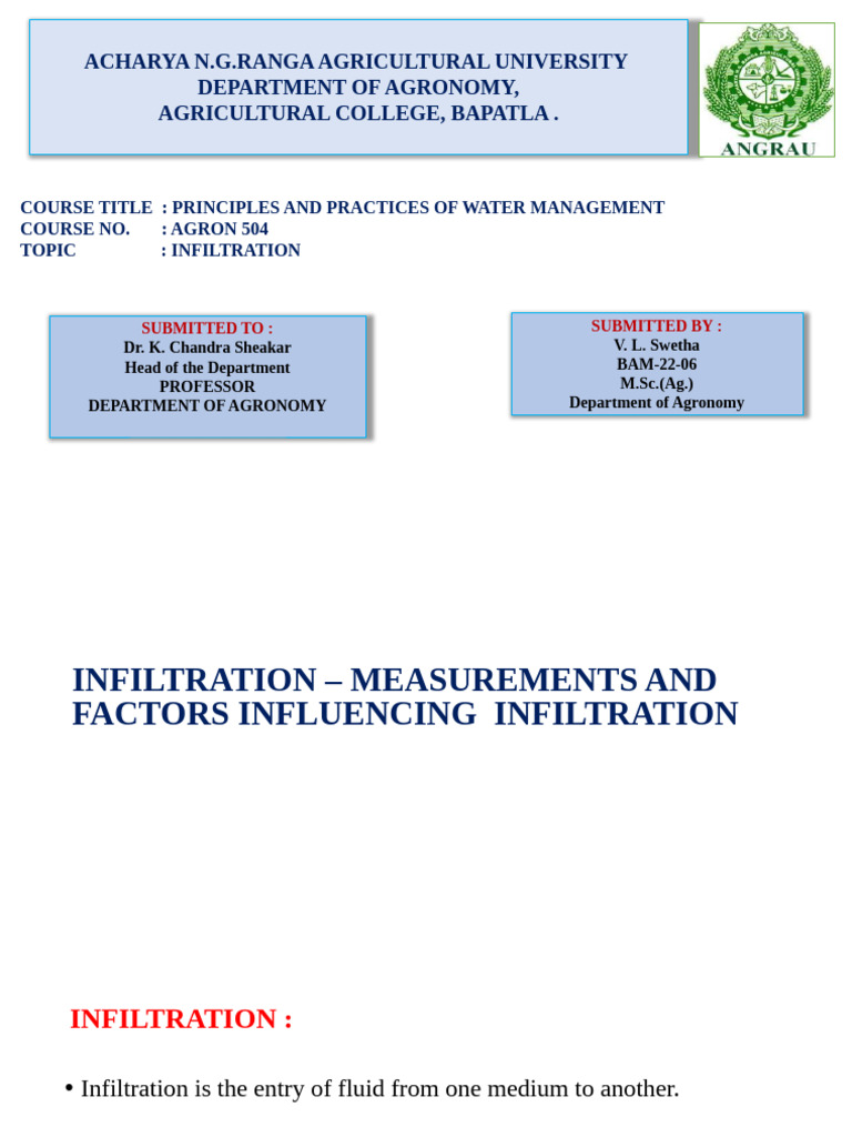 Infiltration factors, measurement ppt | PDF | Soil | Loam