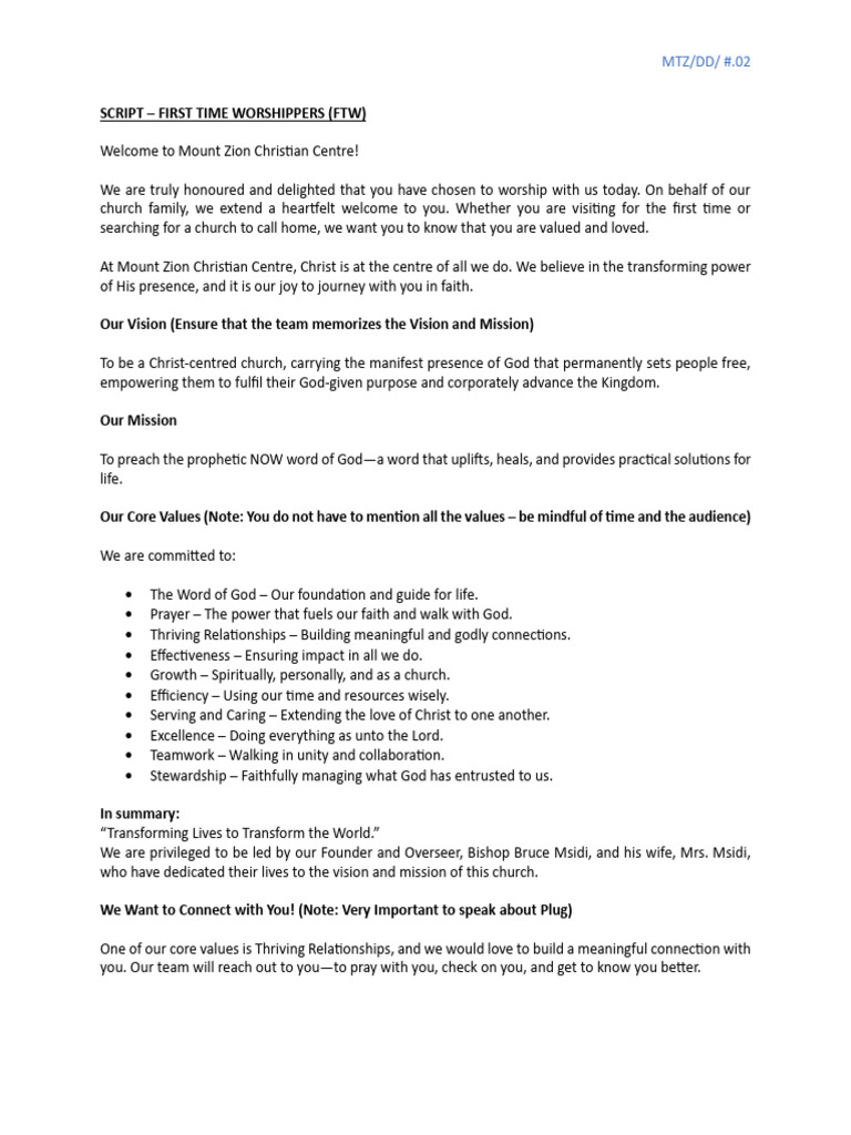 Discipleship - Script For First Time Worshippers | PDF | Worship | Prayer